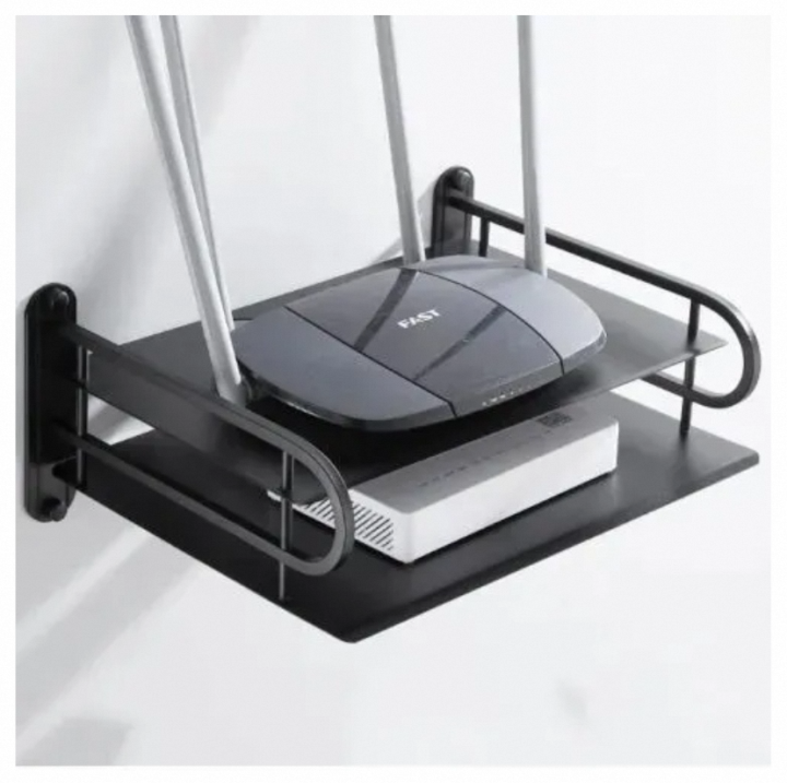 2-Layer Wall Mount WiFi Router Stand – Metal Shelf for TV Box & Remotes ...