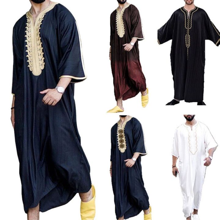 Muslim Men Jubba Thobe Islamic Clothing Ramadan Mens Abaya dress Long ...