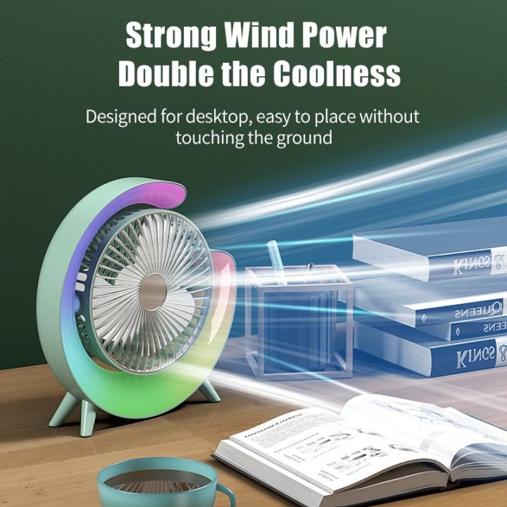 3-Speed Electric Fan With Colorful Light 180° Rotating Silent Fan USB ...