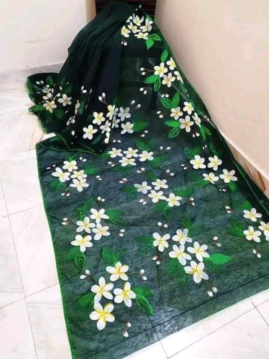 Exclusive Designer Hand Print Resom silk Saree / Resom suti Saree Super ...