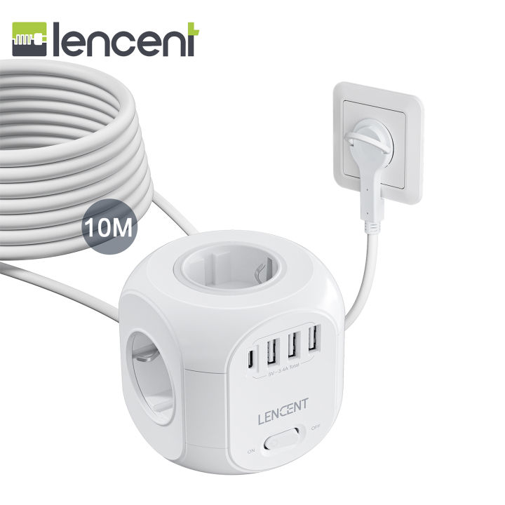 LENCENT Power Strip Cube 10M with Flat Plug Power Strip for Indoor Use ...
