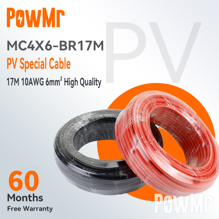PowMr 17M 6mm Solar Cable 10AWG Black or Red Solar PVC Insulated ...