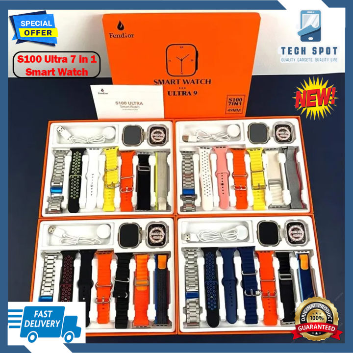 S100 Ultra 9 New Smart Watch 7 In 1 Straps 49mm Full Touch Screen Sport ...