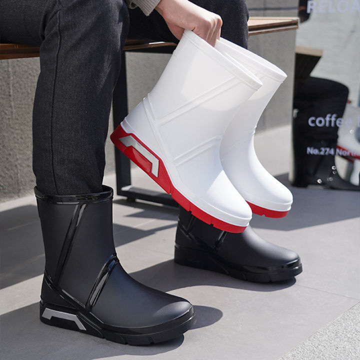 2024 Fashion Foreign Trade Flat Men's Rain Boots Medium Tube Anti Slip ...