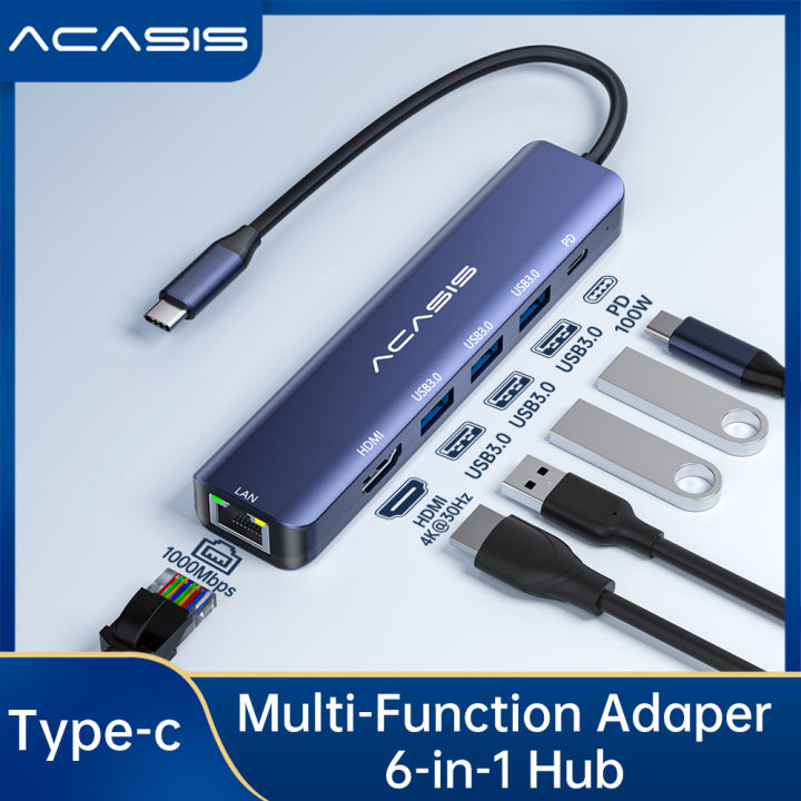 ACASIS USB C Docking Station, 6-in-1 Hub Dual Display Adapter with HDMI, 100W PD, 3*USB3.0 ...