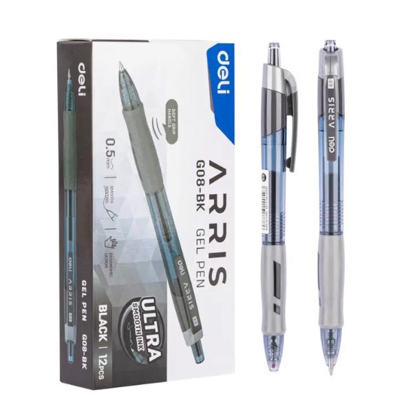 Deli EG08-BK Black Ink 0.5mm Retractable Gel Pen - 12pcs | Daraz.com.bd