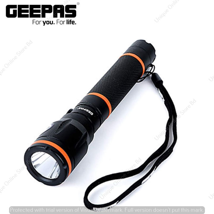 Geepas GFL4659 Rechargeable LED Flashlight - Portable Waterproof Hyper ...