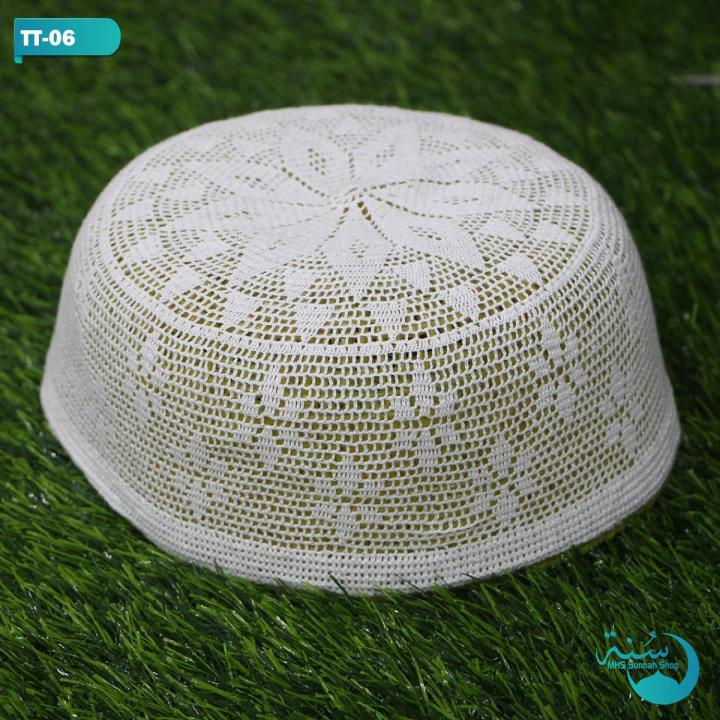 White color Islamic Items Cotton Hand knitting Tupi for Men - Cap ...