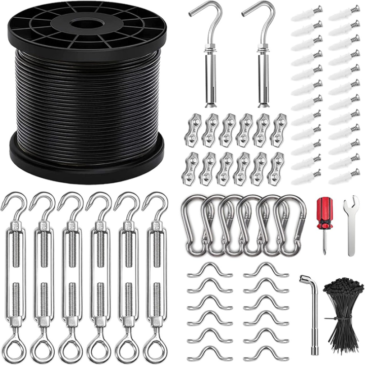 Light String Hanging Kit with 300 Feet of Vinyl Coated 304 Stainless ...