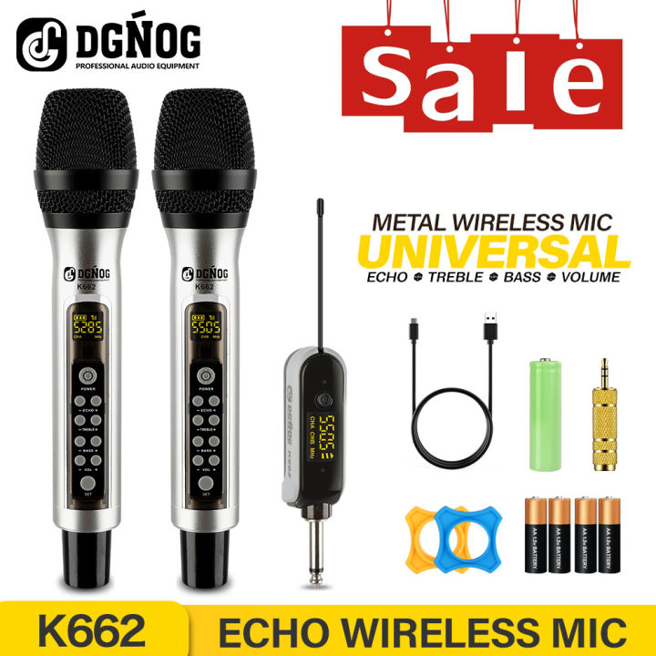 DGNOG K662 UHF 2 Channel Echo Wireless Microphone Professional Handheld Karaoke Mic Home System ...