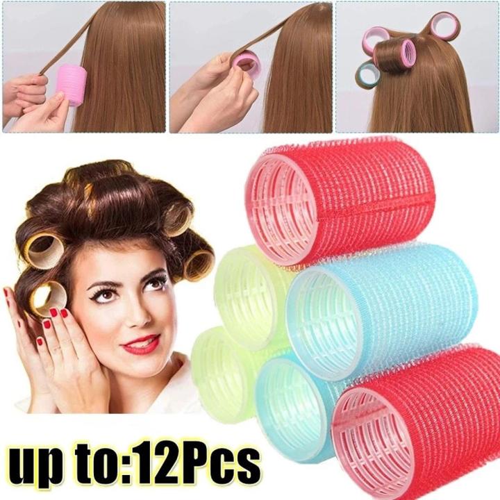 1/3/6/12Pcs Self Grip Rol Rambut Warna Acak/Self-Perekat Tata ...