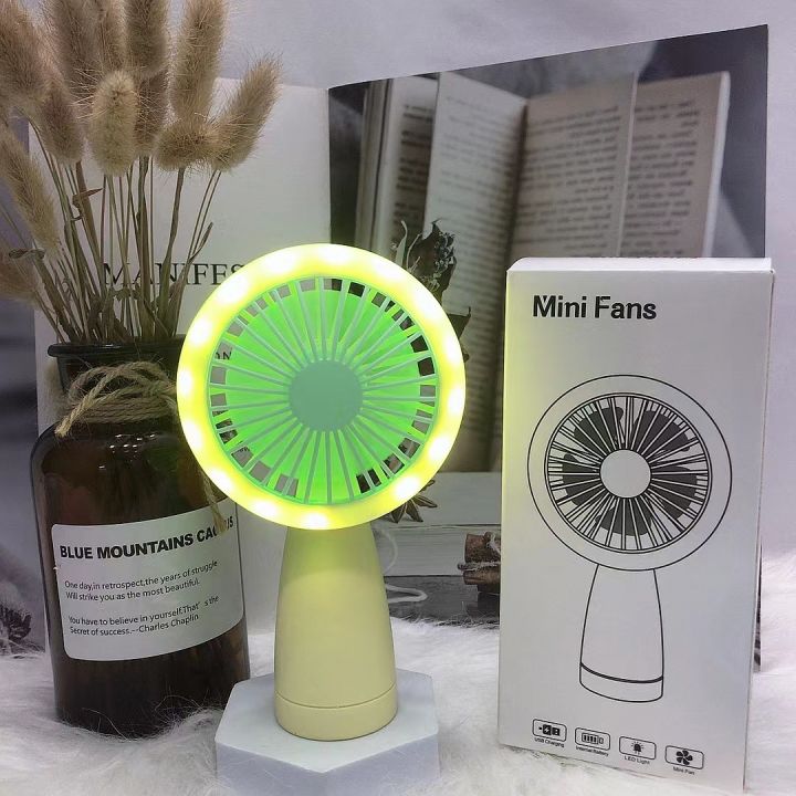 Small USB Fan Rechargeable Fan Travel Mini Fan with LED Circle Light ...