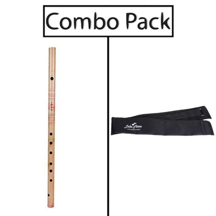 Combo of Bamboo Traditional Designed Flute A Sharp and Flute Bag ...