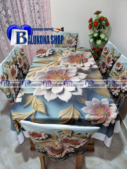 Digital 3D Print Dining Table Cloth And 06 Chair Cover Full Set ...