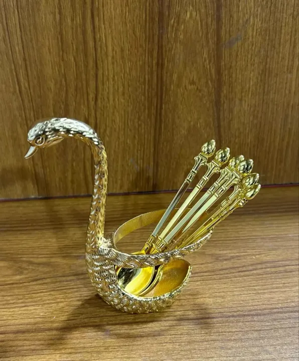 Swan 6 Pieces Stylish Spoon Tableware Set Holder (Gold and silver ...
