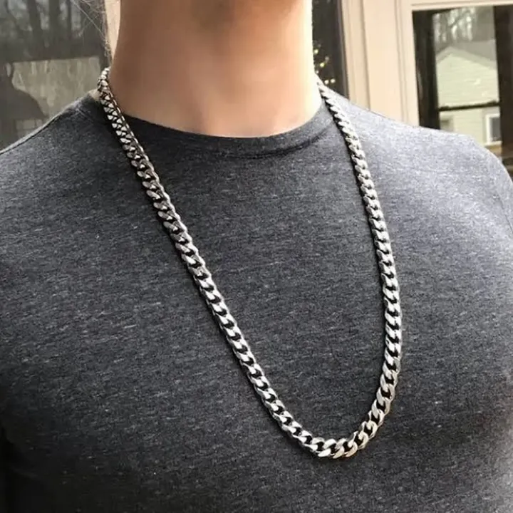 Men's Solid Sterling Silver Rhodium Plated Chain Necklace | Daraz.com.bd