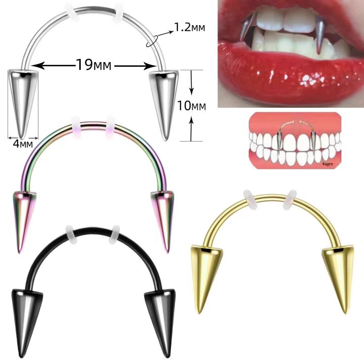 [ New ] Stainless Steel Dracula Devil Labret Smile Tiger Tooth Pointed ...