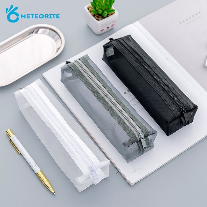 School Office Cute Stationery Organizer Box Zipper Mesh Transparent ...