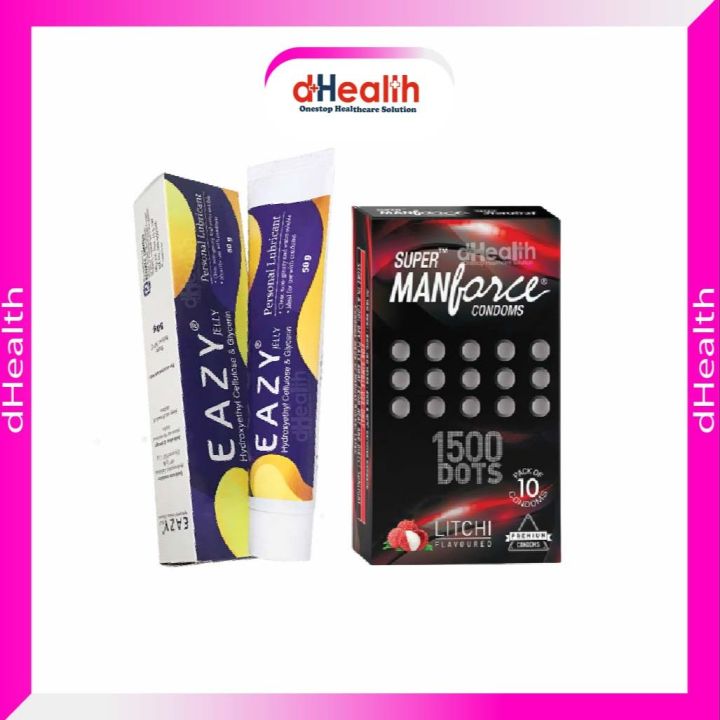 1 Eazy Jelly 50gm & 1 Pack (10pcs) Manforce Super Litchi 1500 Dotted Condom | Daraz.com.bd