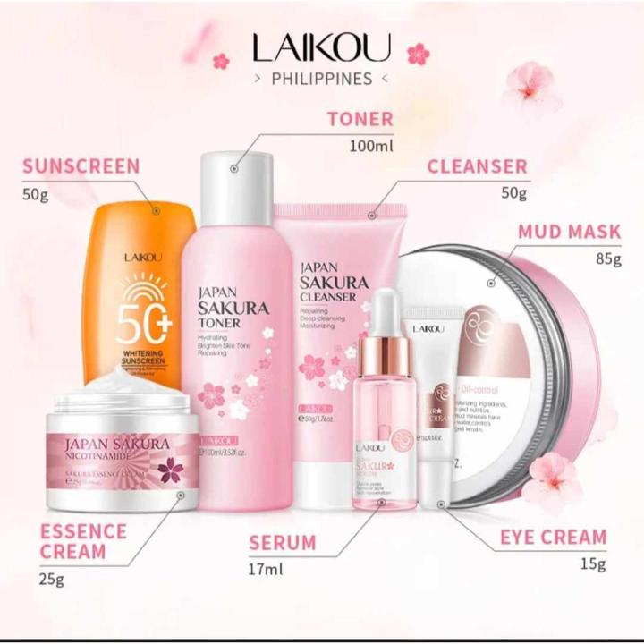 LAIKOU Japan Sakura Beauty Set Brighten Skin Tone Deep Nourishing ...