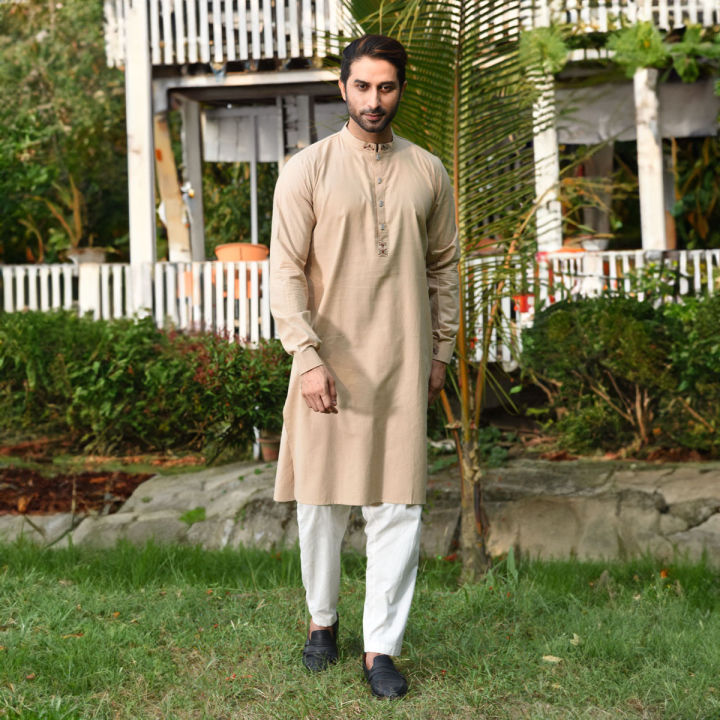 Kay Kraft Beige Cotton Karchupi Ornamented Panjabi Men'S Panjabi For ...
