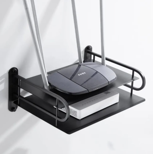 Metal Wifi Router Stand Shelf Double Layer Wall Mounted Shelf Home ...
