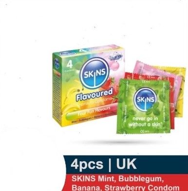SKINS Four Fun Flavoured Condom - Mint, Bubblegum, Banana, Strawberry Flavor Condom 4pcs Pack ...