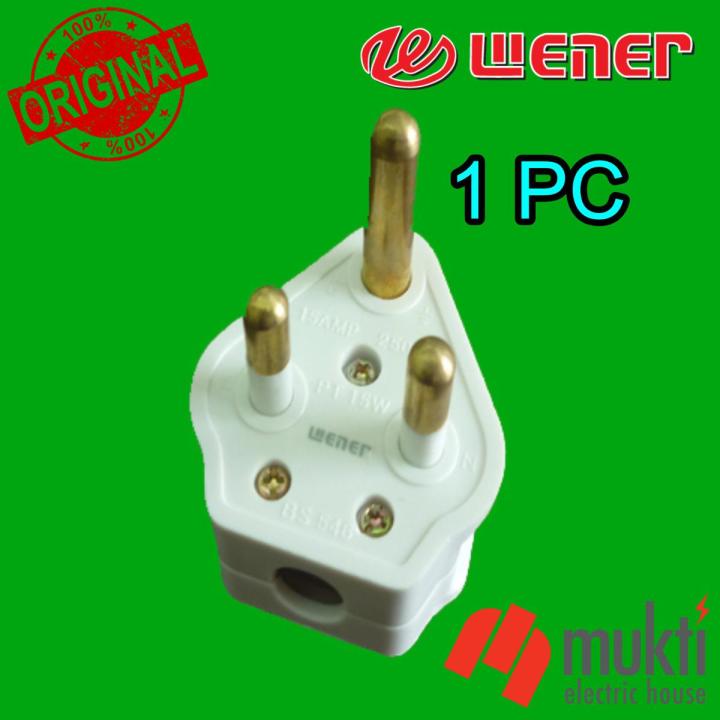 1PC WENER 15A 3 Pin Round Plug with Indicator Premium Quality White ...