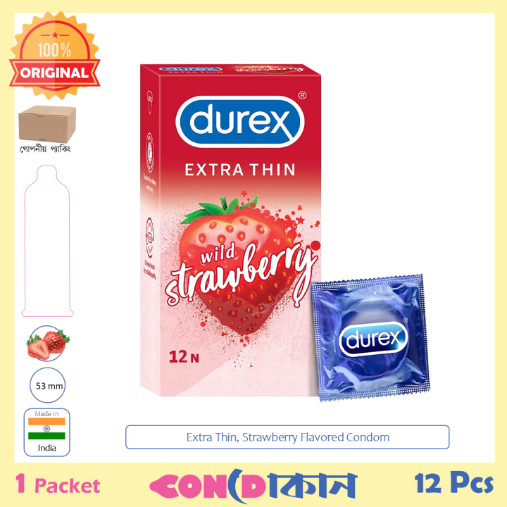 Durex Extra Thin Wild Strawberry Flavoured Condom 1 Packet (12 Pcs ...