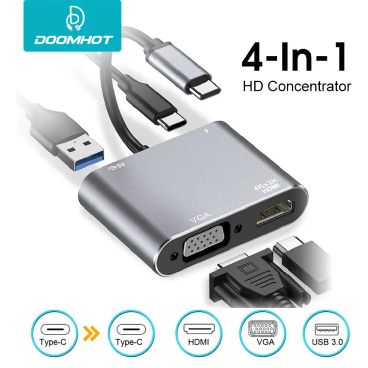 （NEW）DoomHot USB C HUB to HDMI Adapter Type-C To Hdmi Vga 3-In-1 / 4-In ...