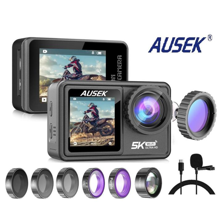 Ausek AT-S81TR Waterproof Dual Display Touch Screen Action Camera - Microphone Supported, 5K ...