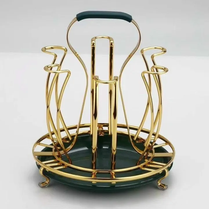 glass stand 6 hock water glass rack cup stand with water tray -golden ...
