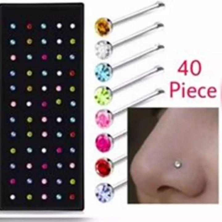 Stone Nose Pin For Women 40 Piece (box) multicolour nose pin | Daraz.com.bd
