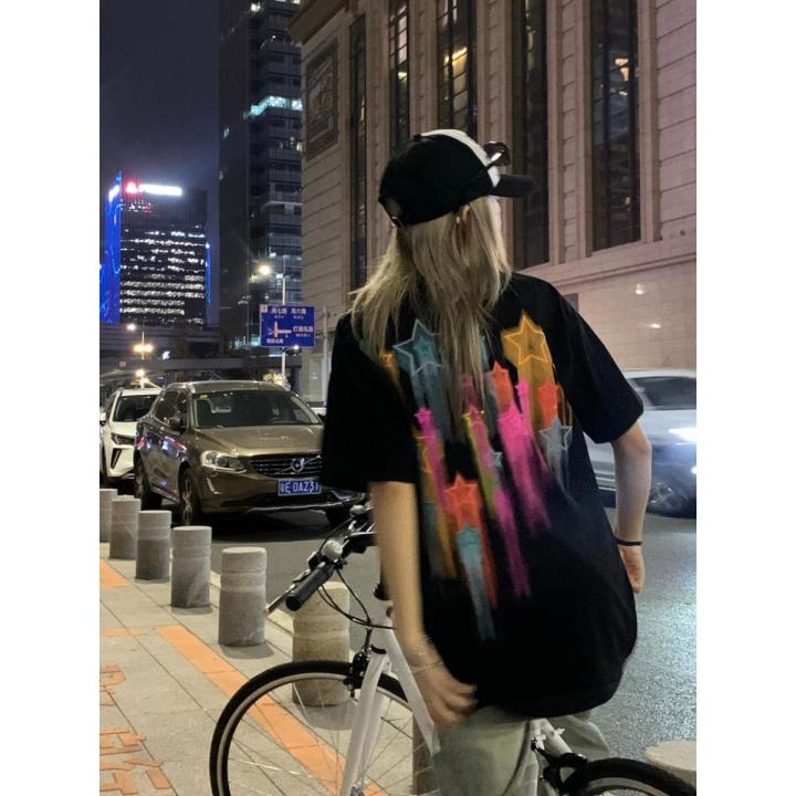ADAgirl Star Print Shirts for Women Short Sleeve Oversized T Shirt High Street for Girl Y2k Top ...
