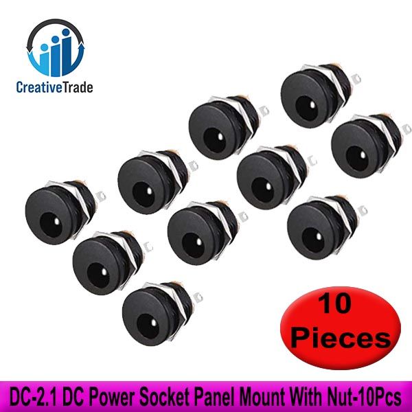 DC-2.1 DC Power Female Socket Panel Mount with Nut - Set of 10Pcs ...