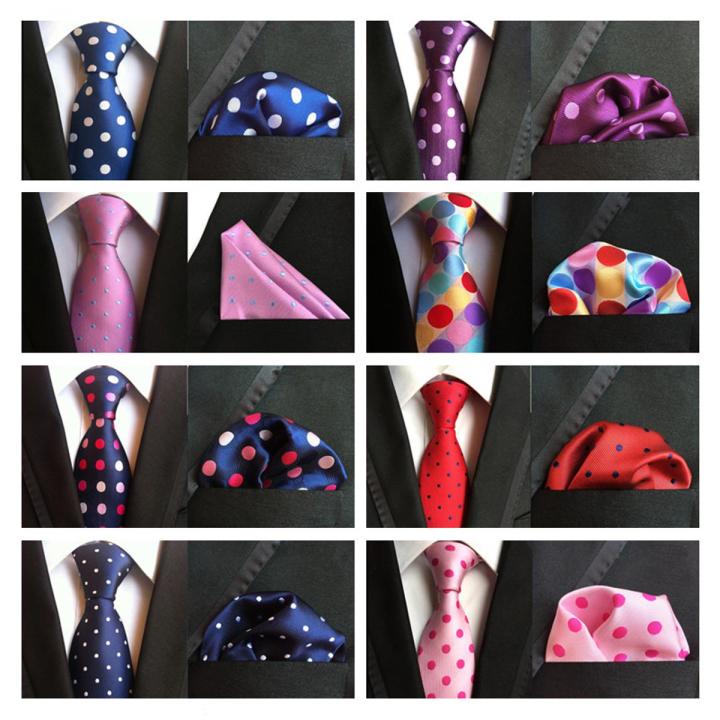 25 Colors Polka Dot Silk Tie Set for Men 8cm Tie Handkerchief Sets ...
