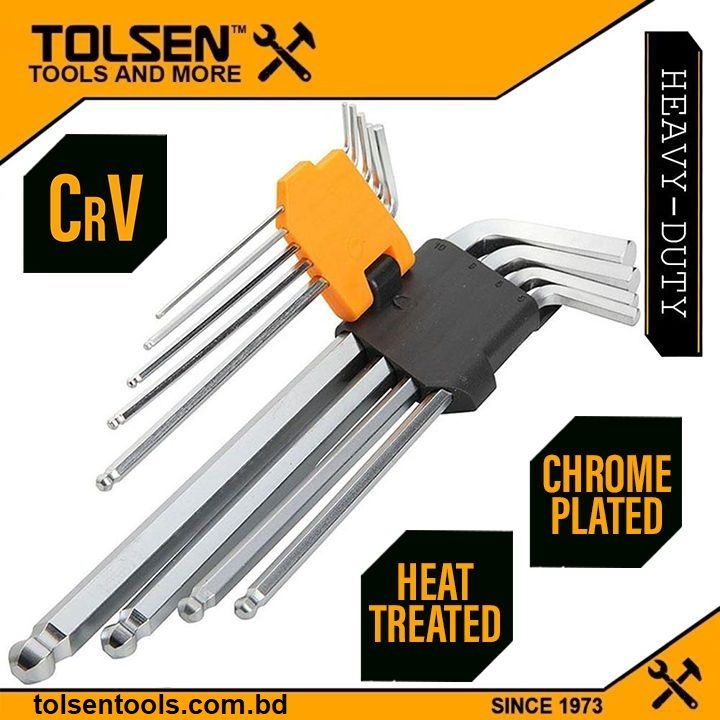 TOLSEN 9Pcs Ball Point Extra Long Arm Allen Hex Key Set (1.5/2/2.5/3/4 ...