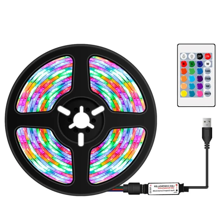 USB Dimmable RGB Colorful LEDs trips Light with IR Remote Control 16 ...