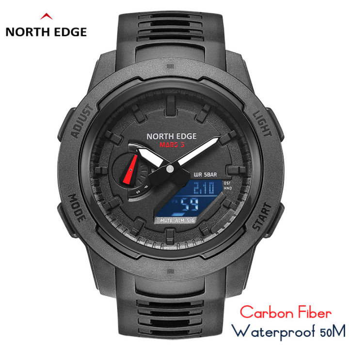 NORTH EDGE Mars 3 Men's Military Digital Watch Carbon Fiber Case For ...