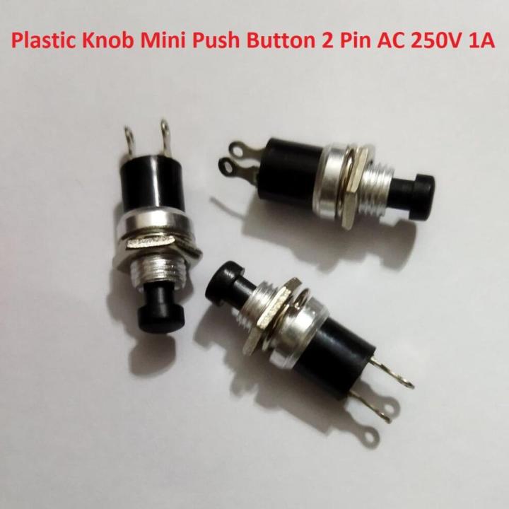 Momentary PLASTIC KNOB Round BLACK CAP Switch 2 Pin AC 250V 1A Mini ...