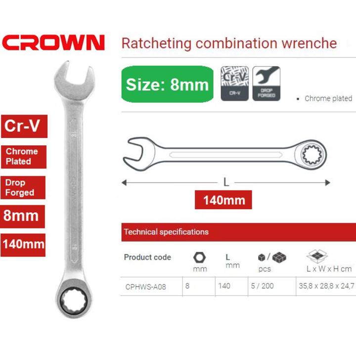 CROWN Ratcheting combination Spanner Wrench Cr-V Industrial Quality ...