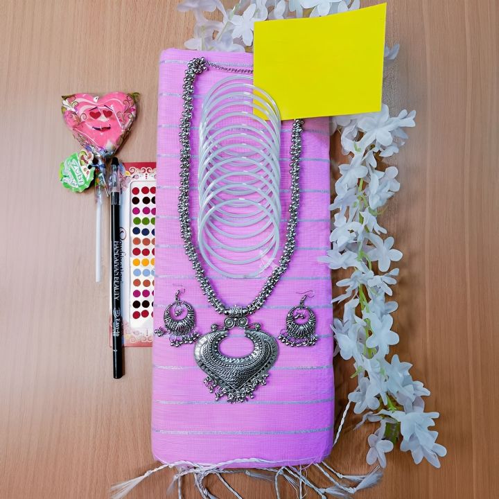 Saree Combo Gift Set With ornaments and others (Valentine Special ...