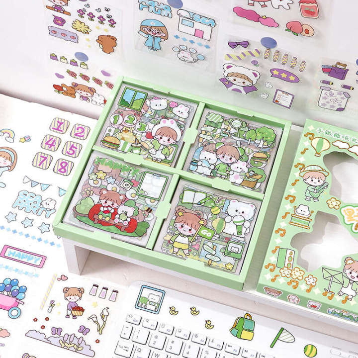 Cartoon Cute PET Waterproof Stickers with 100 Sheets in Girl Heart ...