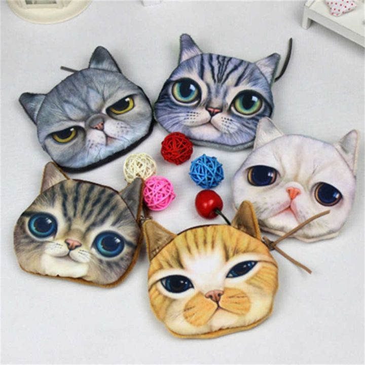 3D Wallet Bag Coin Purses Plush Dog Purse Face Zipper Mini Cat Cute 3D ...