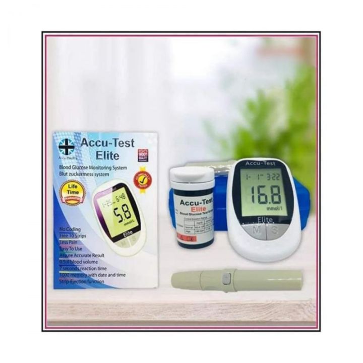 Accu Test Elite Blood Glucose Monitor Korean 10 Strips and 10 Needles ...