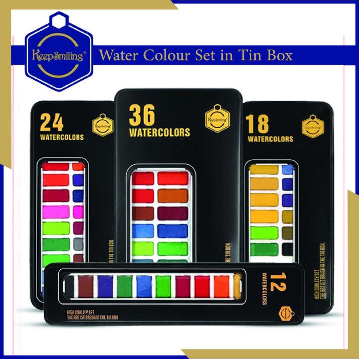 Keep Smiling Watercolor Set in Tin Box 18/24/36 Colors - Black Color ...