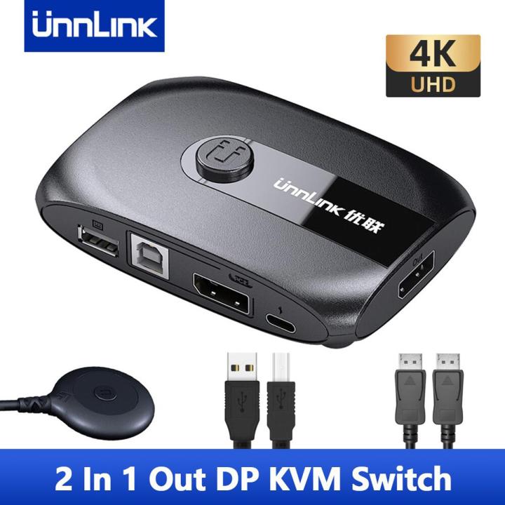 Unnlink DP KVM Switch 4K 60Hz Displayport Switcher with Extender 2 ...