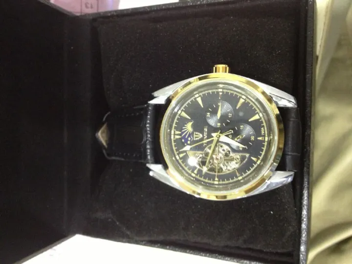 TEVISE Flywheel best 24h Display Mechanical Black PU Leather Men Watch ...