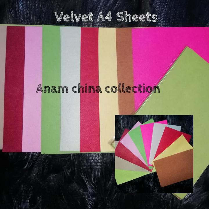 Craft A4, Size VELVET Paper 10 sheets, 10 Different Color (NO ADHESIVE ...
