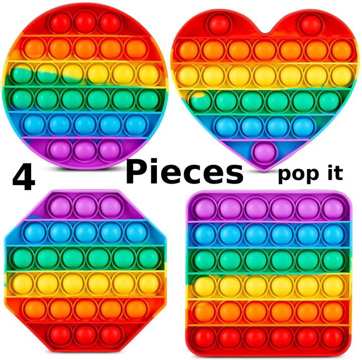 (4 Pack) Pop It Fidget Toys Pop Its Fidgets, Popits Fidget Toy Pack ...